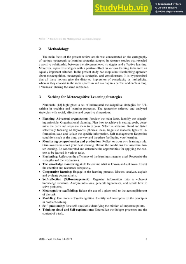 A Journey Into The Metacognitive Learning Strategies | PDF