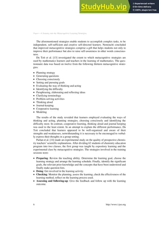 A Journey Into The Metacognitive Learning Strategies | PDF