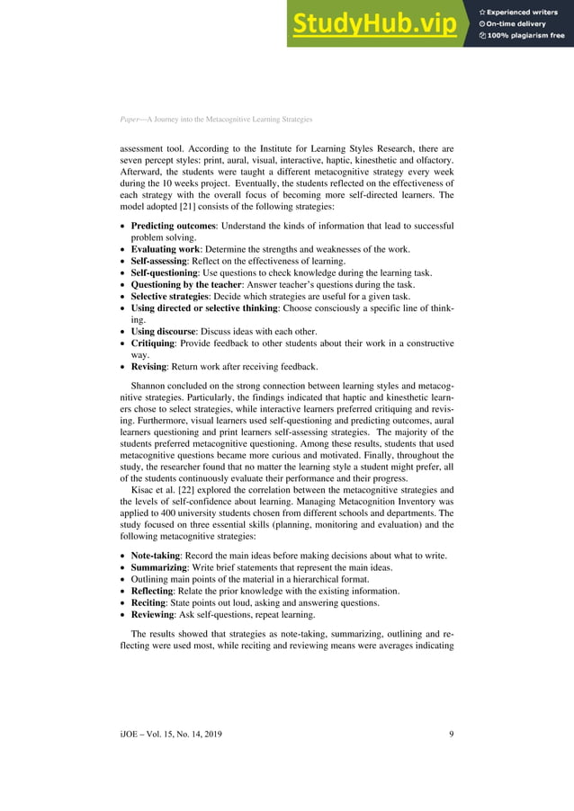 A Journey Into The Metacognitive Learning Strategies | PDF