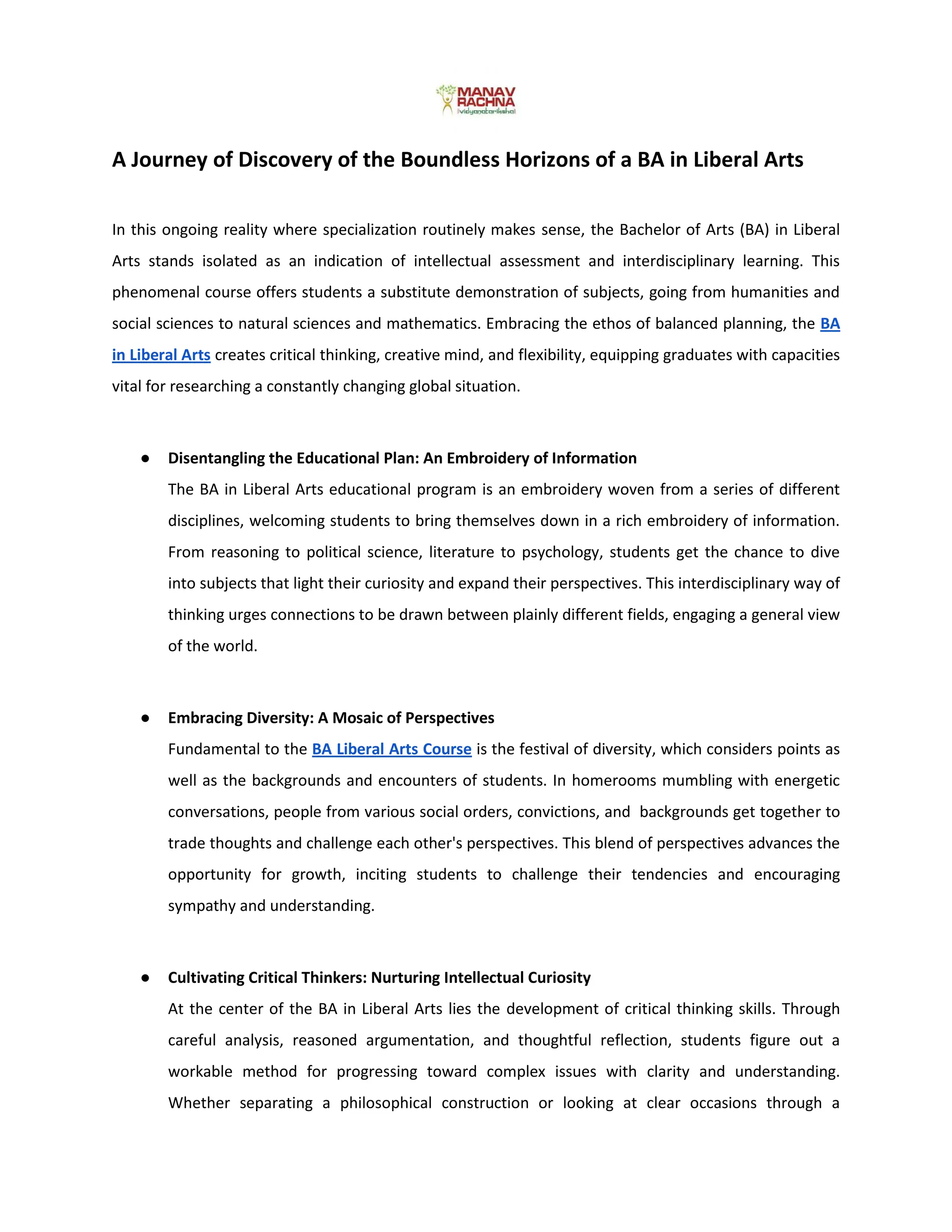 A Journey of Discovery of the Boundless Horizons of a BA in Liberal ...