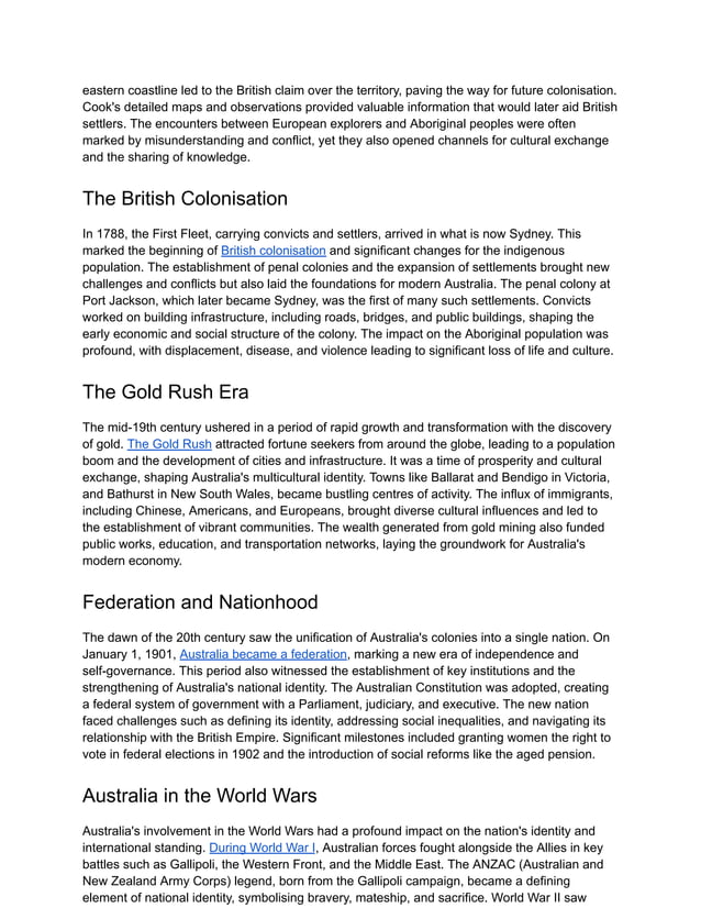 A Journey Through Time - The Fascinating History of Australia | PDF