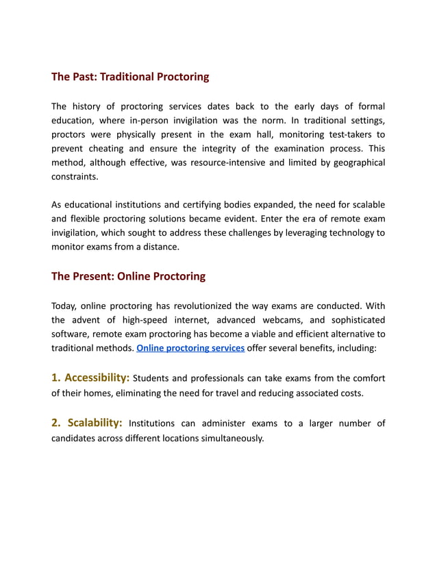 A Journey Through Time: The Past, Present, And Future Of Proctoring Services | PDF