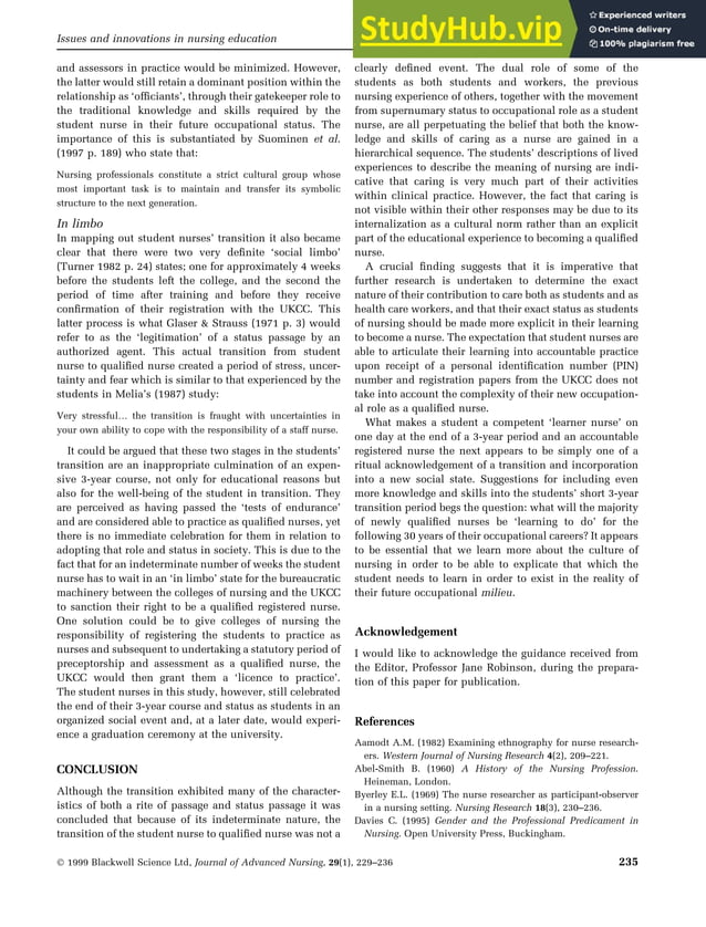 A Journey To Becoming The Student Nurse In Transition | PDF