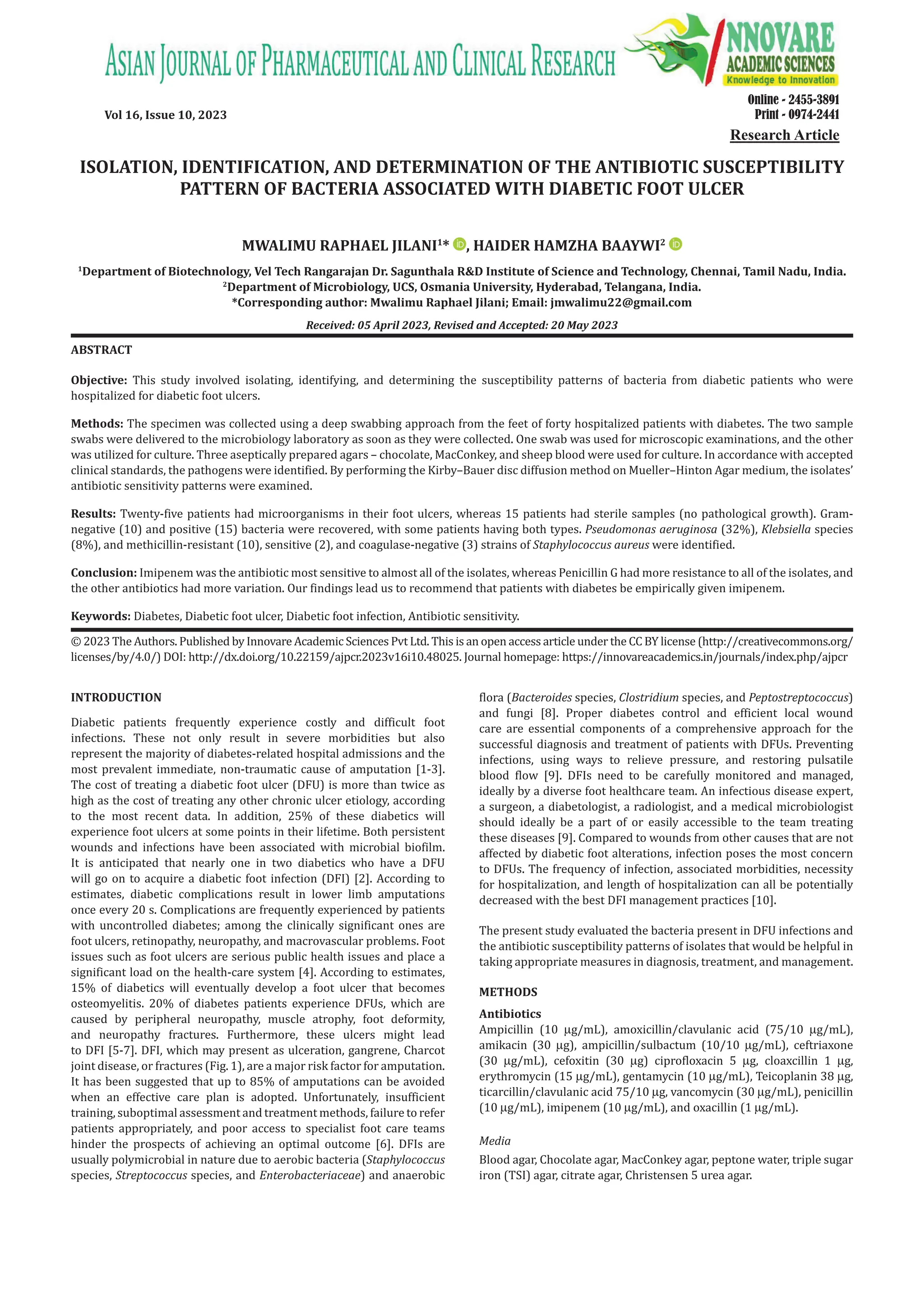 ISOLATION, IDENTIFICATION, AND DETERMINATION OF THE ANTIBIOTIC ...