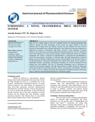 ETHOSOMES: A NOVEL TRANSDERMAL DRUG DELIVERY SYSTEM | PDF