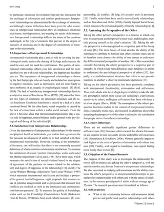 Cognitive Psychology: Investigation of Interpersonal Relationships with ...