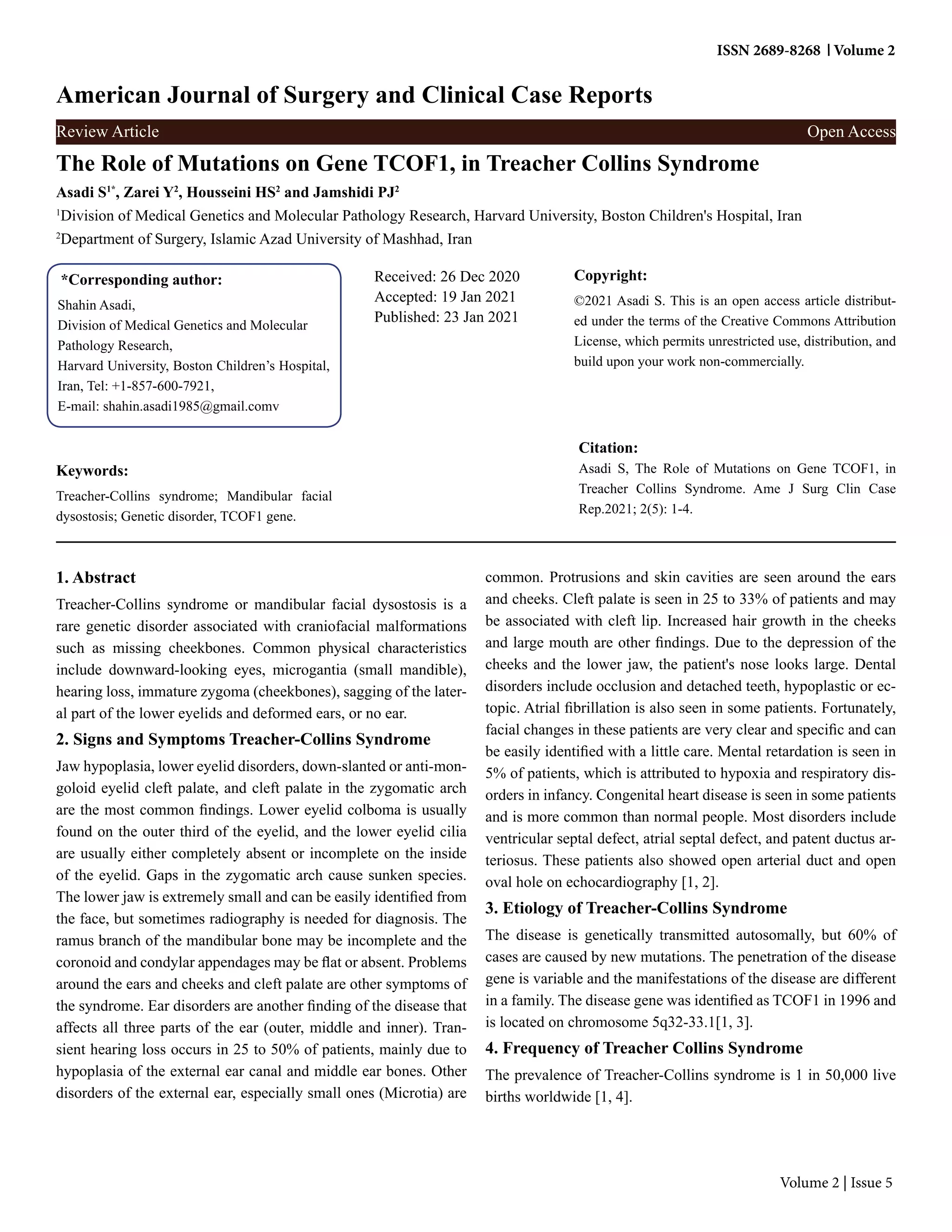 The Role of Mutations on Gene TCOF1, in Treacher Collins Syndrome | PDF