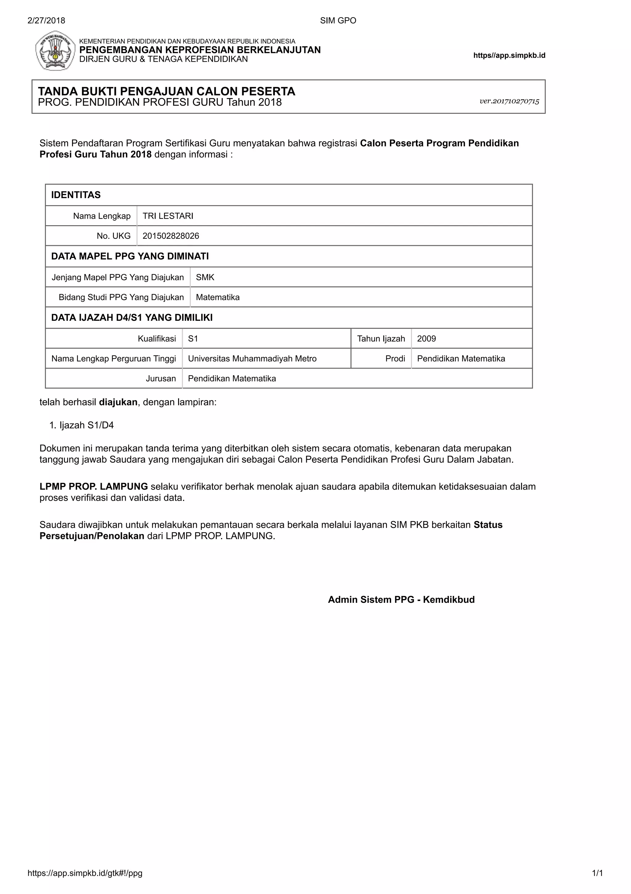 Ajuan bu tri ppg 2018 | PDF