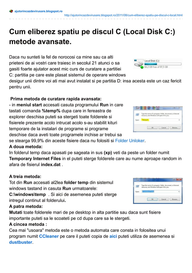 Cum eliberez spatiu pe discul c local disk c metode avansate | PDF