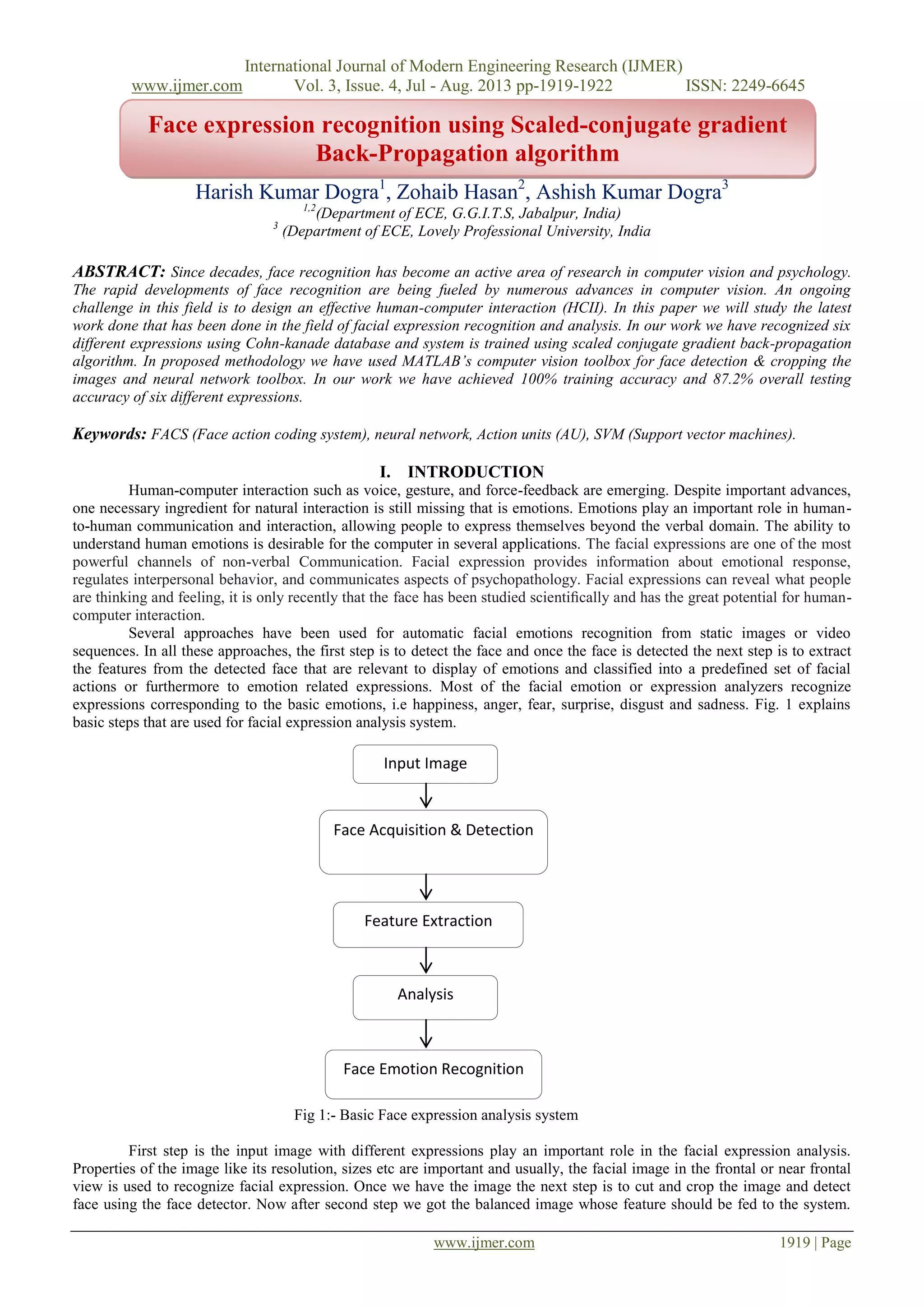 Face expression recognition using Scaled-conjugate gradient Back-Propagation algorithm | PDF