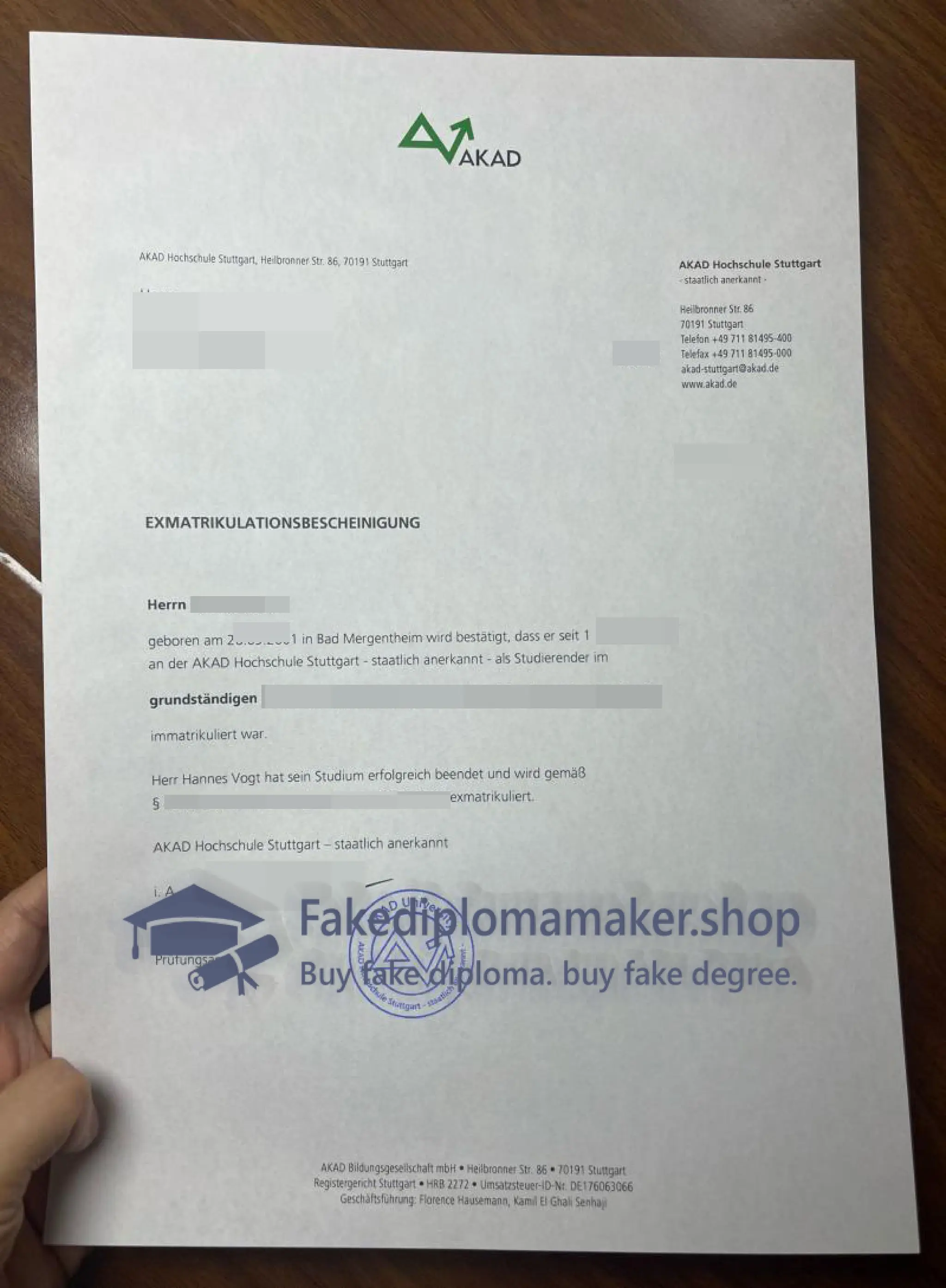 AKAD University Exmatrikulationsbescheinigung | PDF
