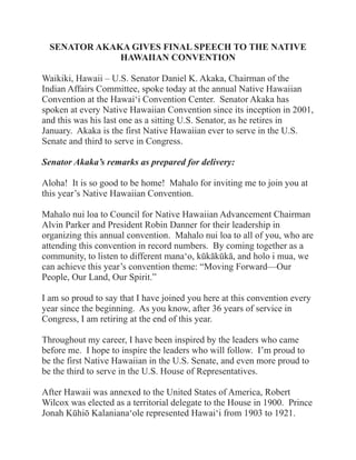 Akaka speech to Native Hawaiian Convention | PAGES