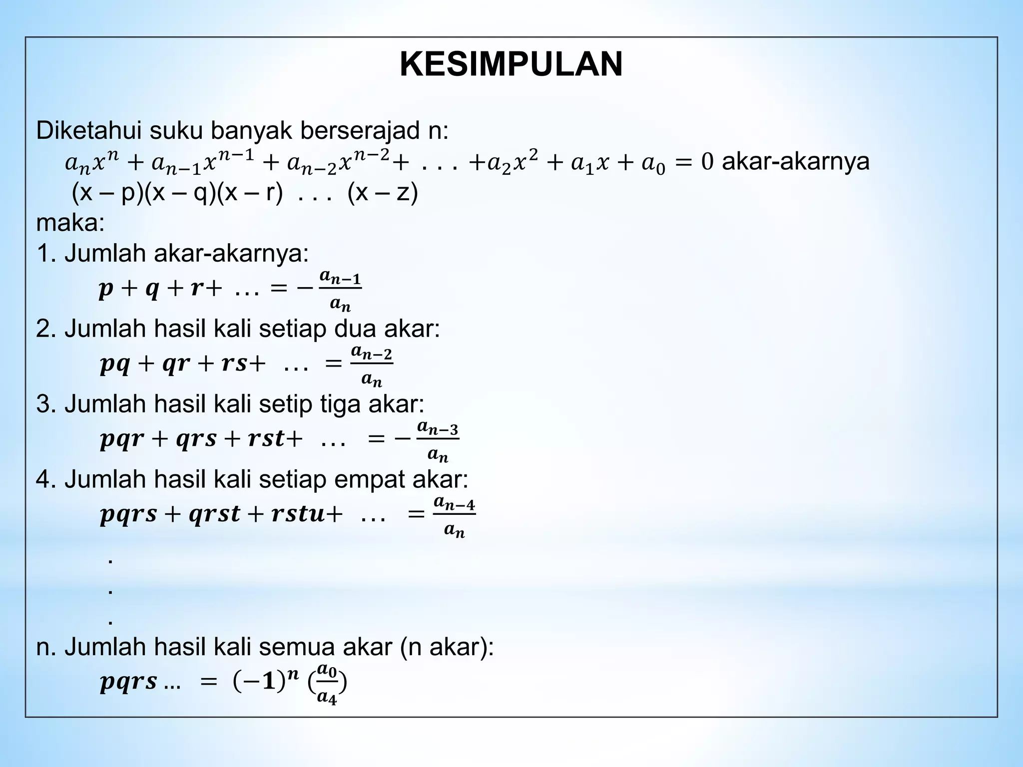 Akar akar suku banyak ds-pjj sma kmn2 | PPTX