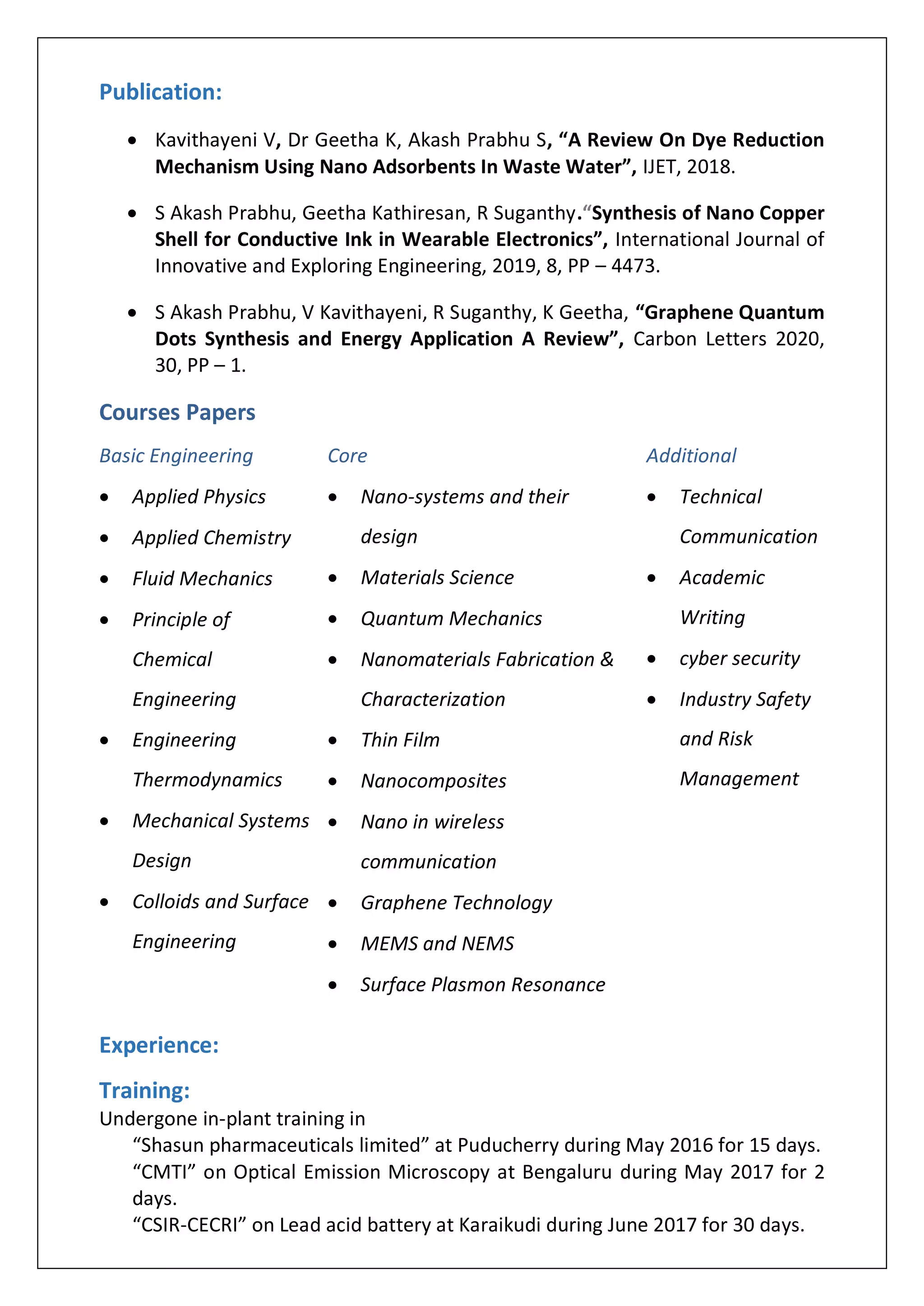Akash Prabhu CV | PDF | Chemistry | Science
