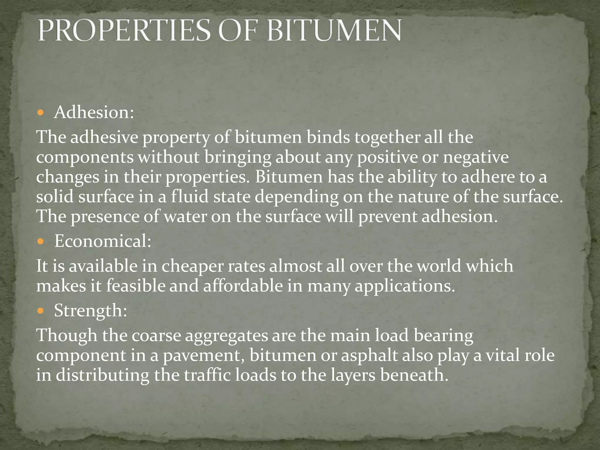 BITUMEN FOR ROAD CONSTRUCTION AND ITS APPLICATION | PPTX