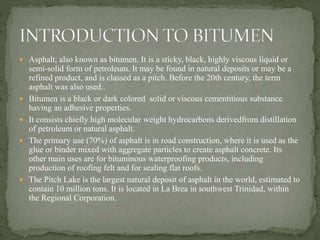 BITUMEN FOR ROAD CONSTRUCTION AND ITS APPLICATION | PPTX