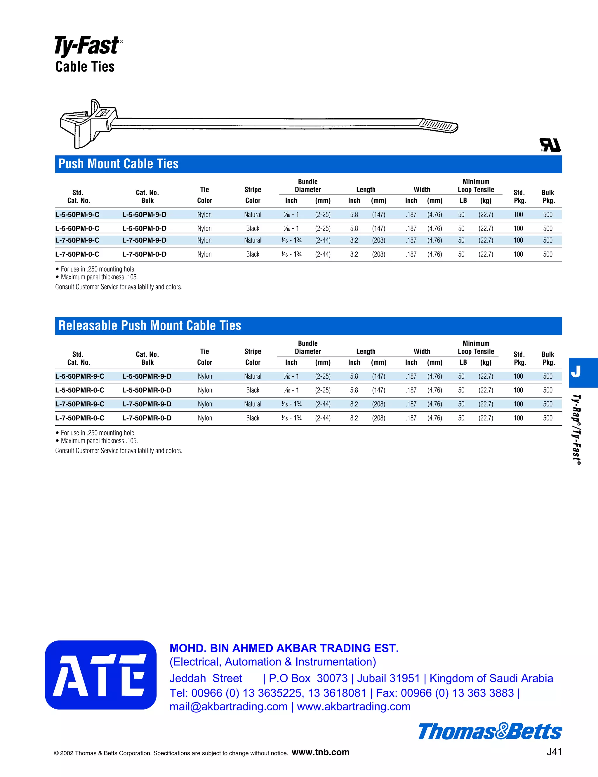 TY523MX - THOMAS & BETTS - Cable Tie, Ty Rap® Self Lock, Nylon| AKBAR ...