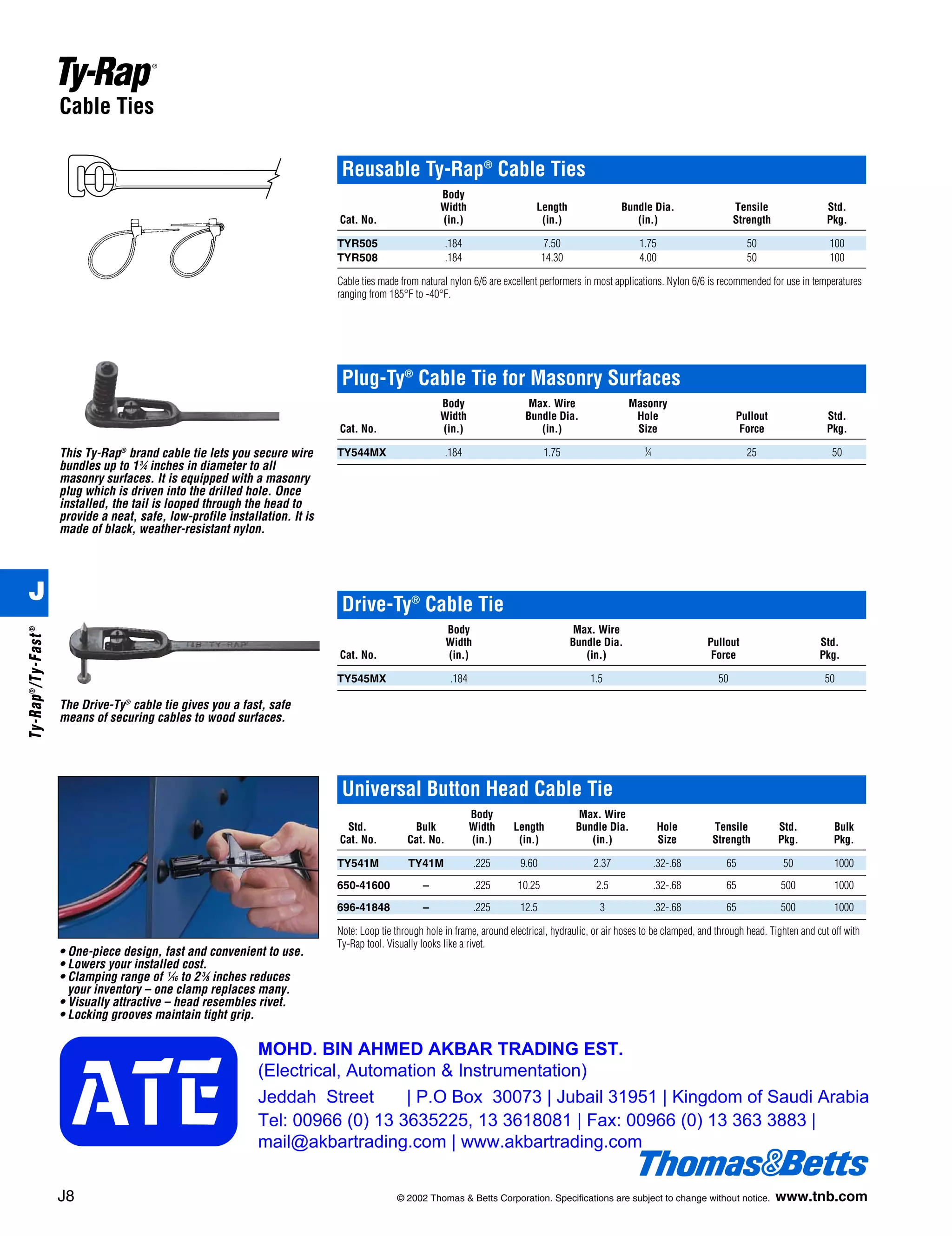 TY523MX - THOMAS & BETTS - Cable Tie, Ty Rap® Self Lock, Nylon| AKBAR ...