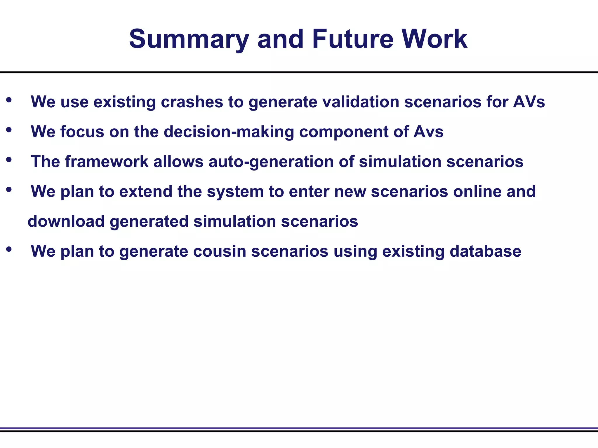 Generation of Autonomous Vehicle Validation Scenarios Using Crash Data | PPT