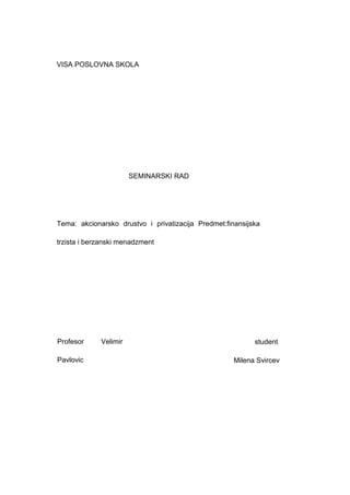 Akcionarsko drustvo i privatizacija 11 | DOC
