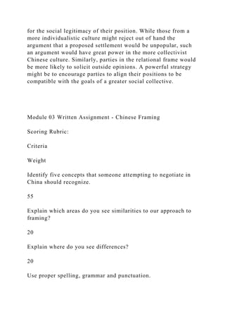 A key issue in negotiation is framing. Framing allows people to eval | DOCX | Politics
