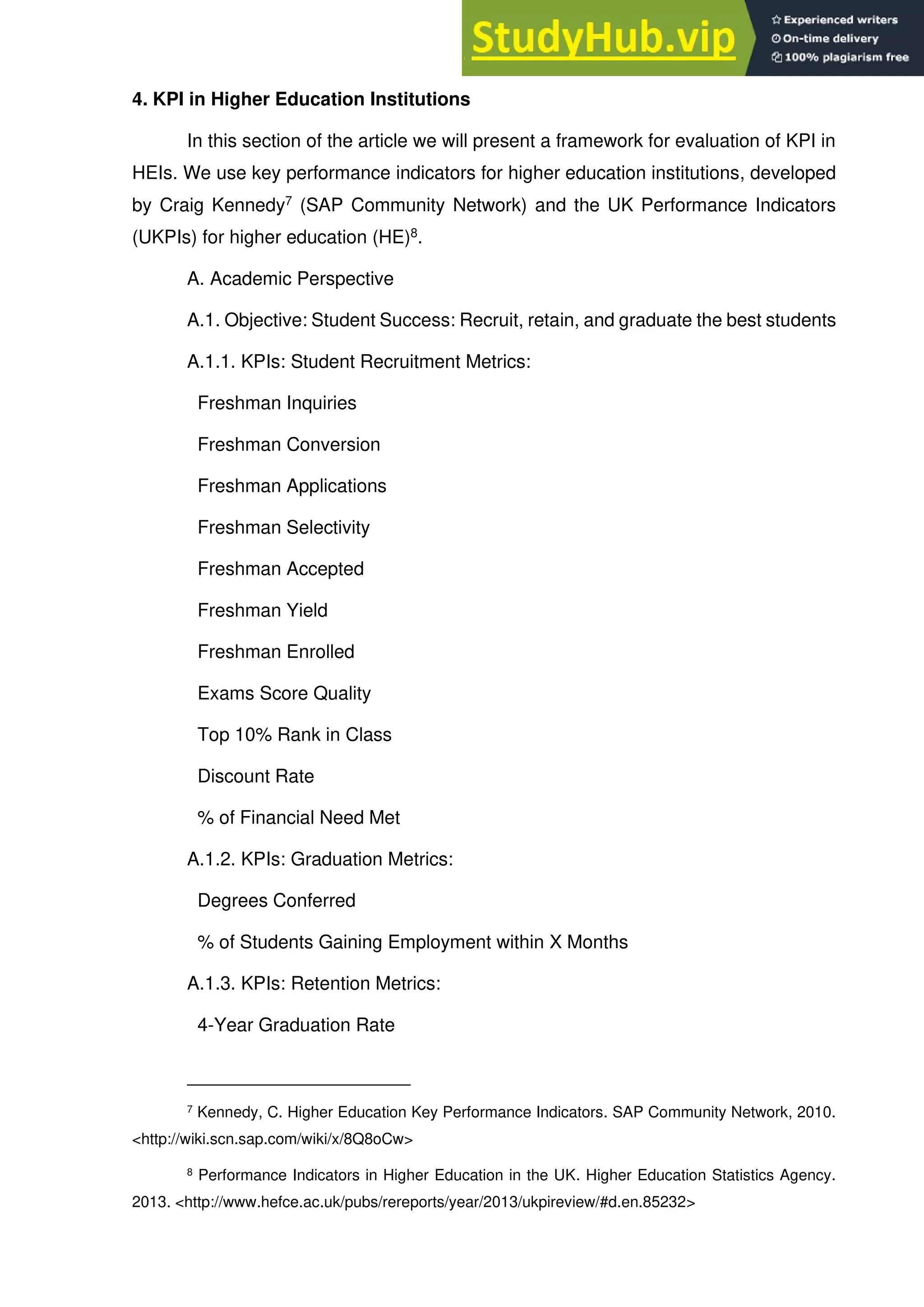 A Key Performance Indicators A Framework For Higher Education ...