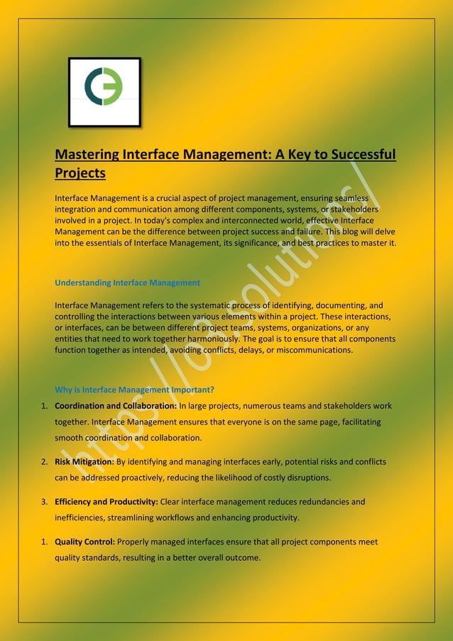 Mastering Interface Management: A Key to Successful Projects | PDF