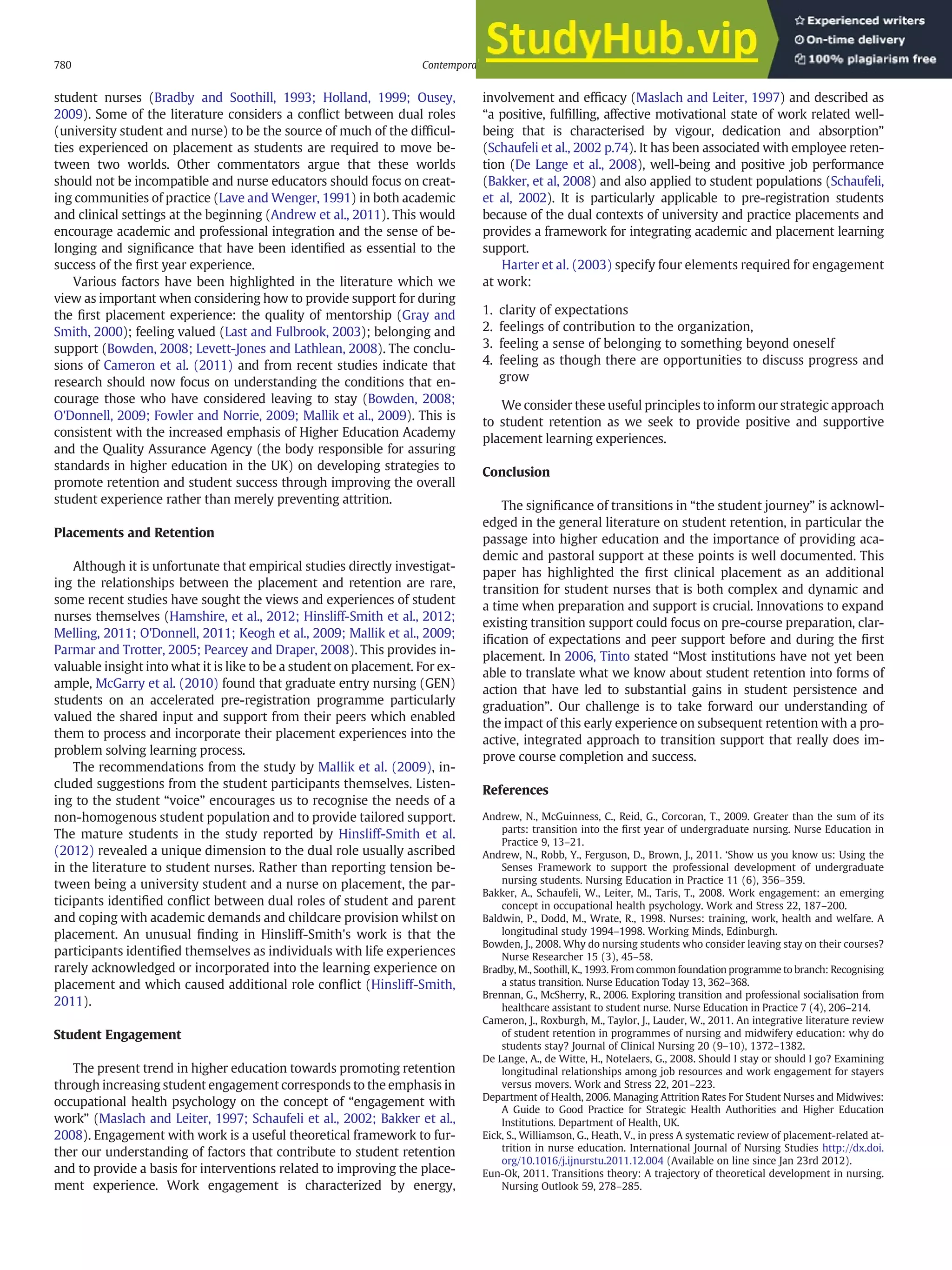A Key Transition For Student Nurses The First Placement Experience | PDF