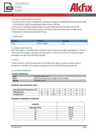 Akfix c920 easf chemical anchor (styrene free),354 ml | PDF
