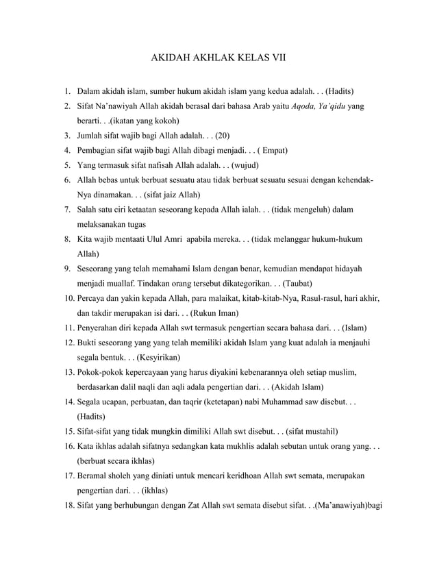 AKIDAH AKHLAK KELAS VII.docx baitul Ilmy | DOCX