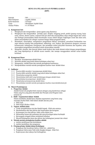 RPP MA Akidah Akhlak Kelas X | PDF