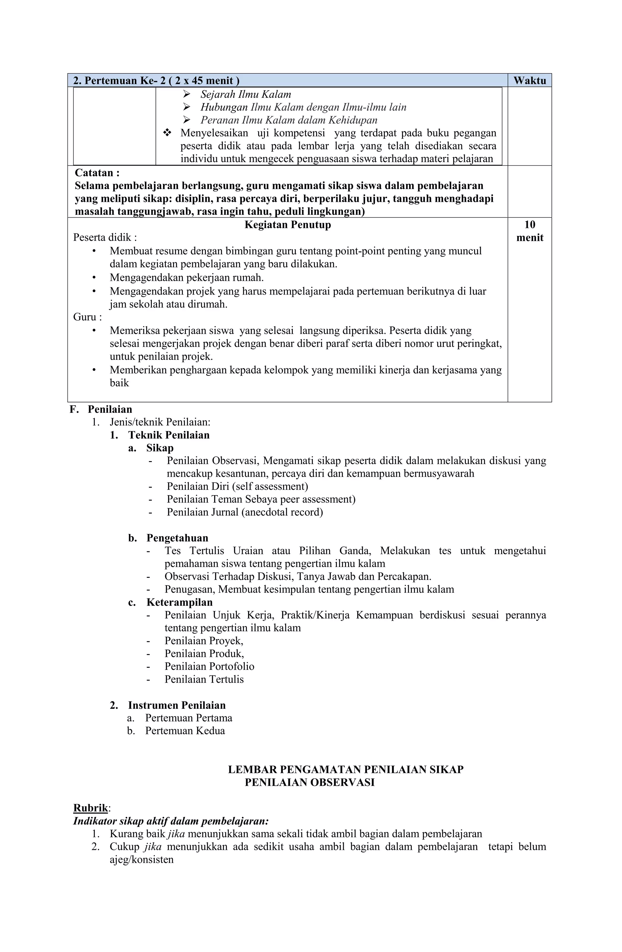 RPP MA Akidah akhlak kelas XI | PDF