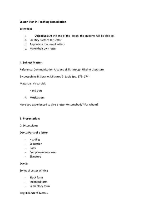 Lesson Plan (Letter) | DOCX