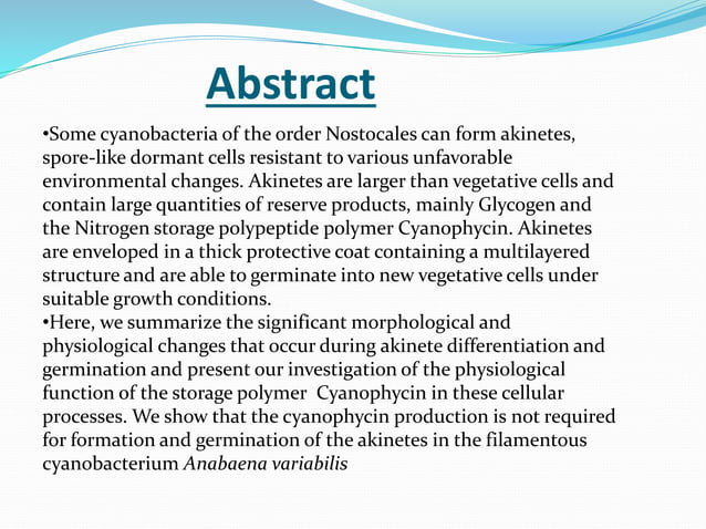 Akinetes and their role.pptx | Biological Sciences | Science