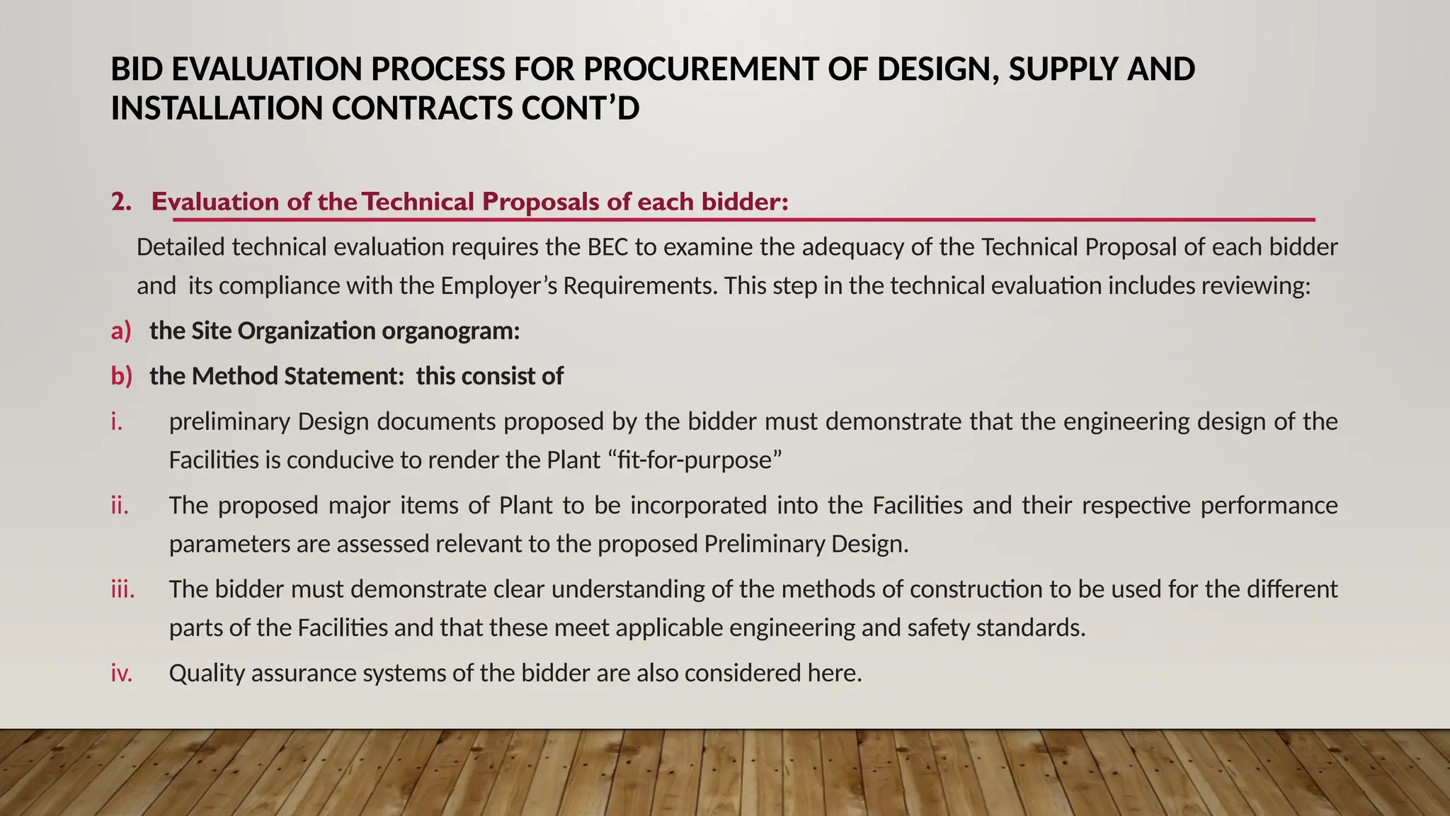 PRESENTATION ON BID EVALUATION OF DESIGN, SUPPLY AND INSTALL CONTRACT ...