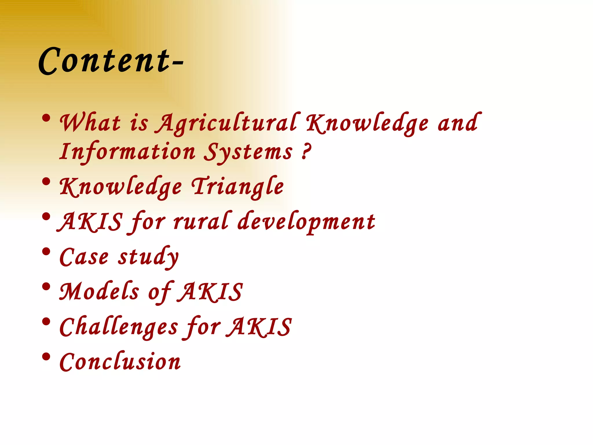 AGRICULTURE KNOWLEDGE INFORMATION SYSTEM | PPT
