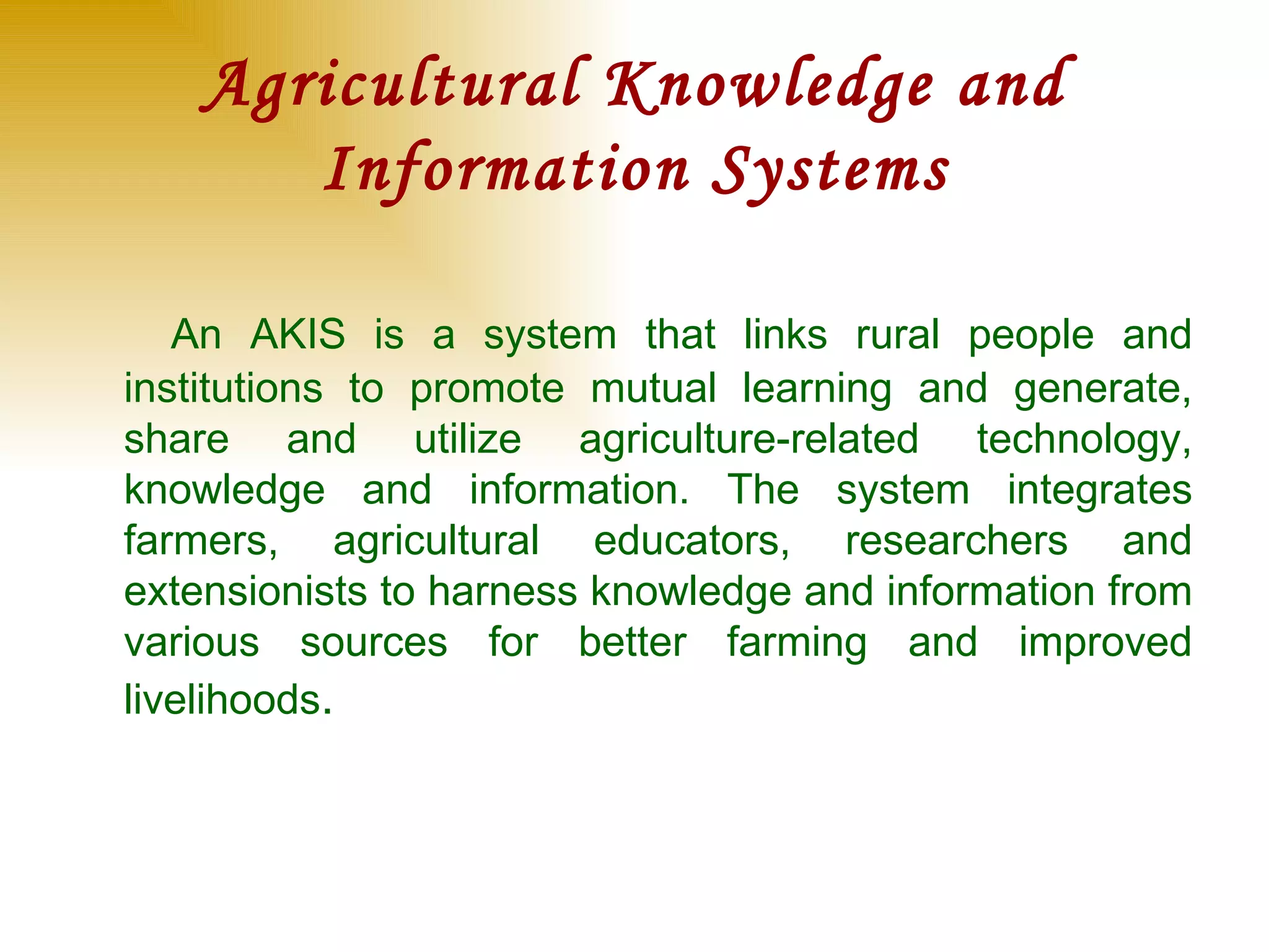 AGRICULTURE KNOWLEDGE INFORMATION SYSTEM | PPT