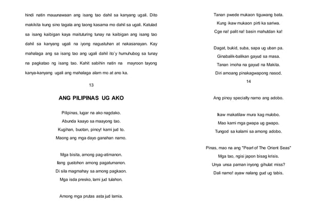 Bisaya tulad ng Tula, Maikling Kwento, at Dula | DOCX