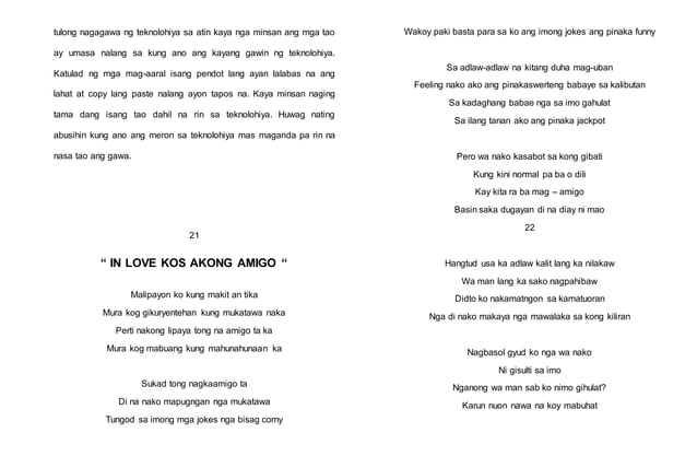 Bisaya tulad ng Tula, Maikling Kwento, at Dula | DOCX