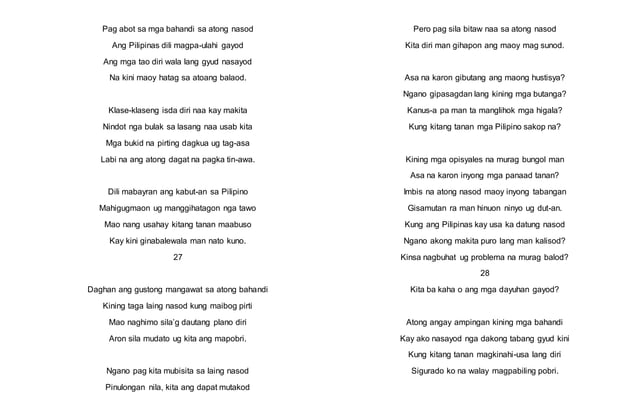 Bisaya tulad ng Tula, Maikling Kwento, at Dula | DOCX