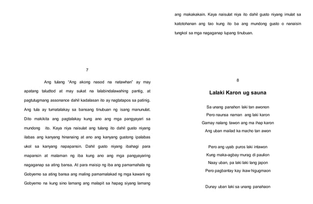 Bisaya tulad ng Tula, Maikling Kwento, at Dula | DOCX