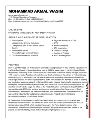 Akmal wasim curriculum vitae | PDF | Legal Services Industry | Industries
