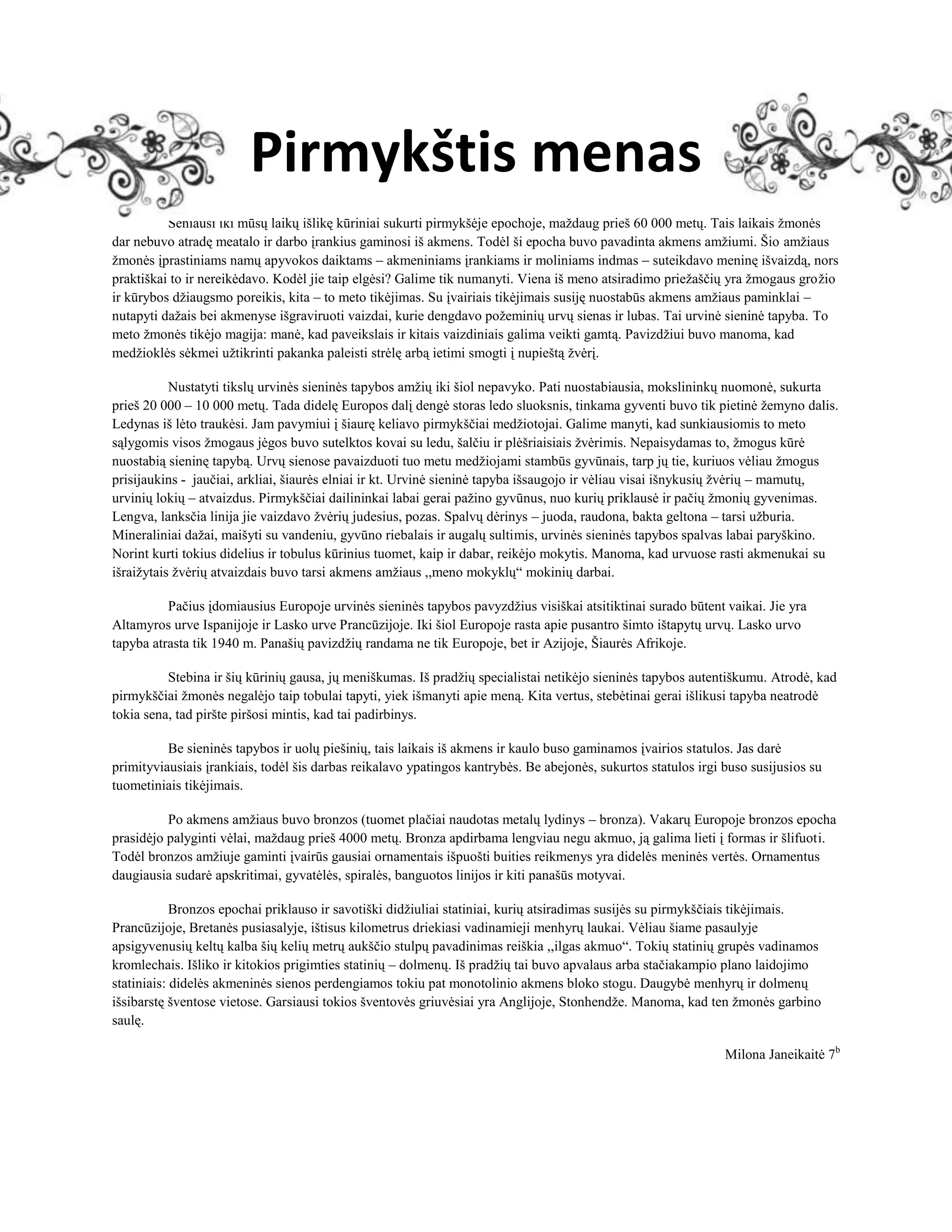 Akmens amžiaus menas | DOCX