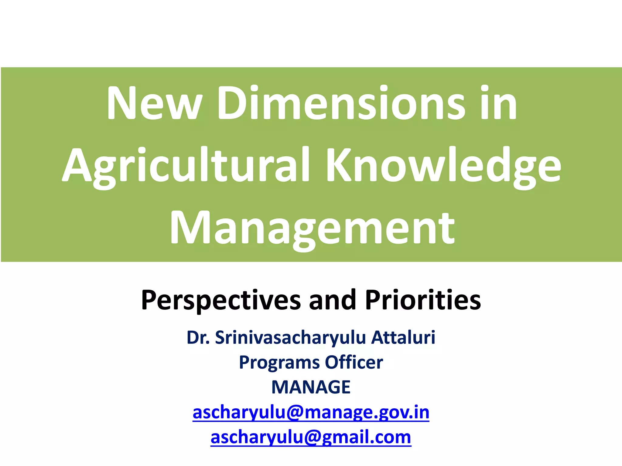 New Dimensions in Agricultural Knowledge Management | PDF