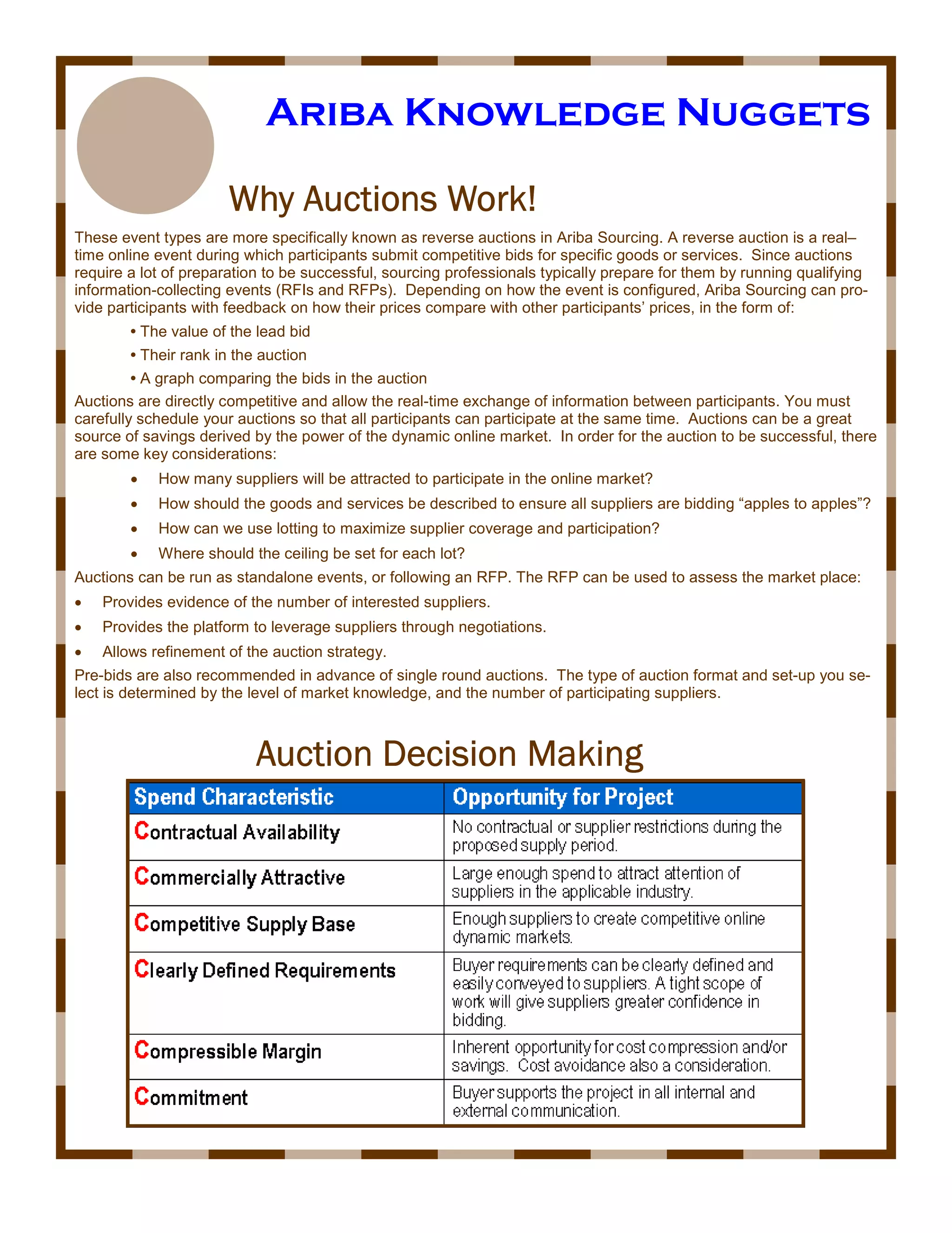 Ariba Knowledge Nuggets: Reverse Auctions | PDF