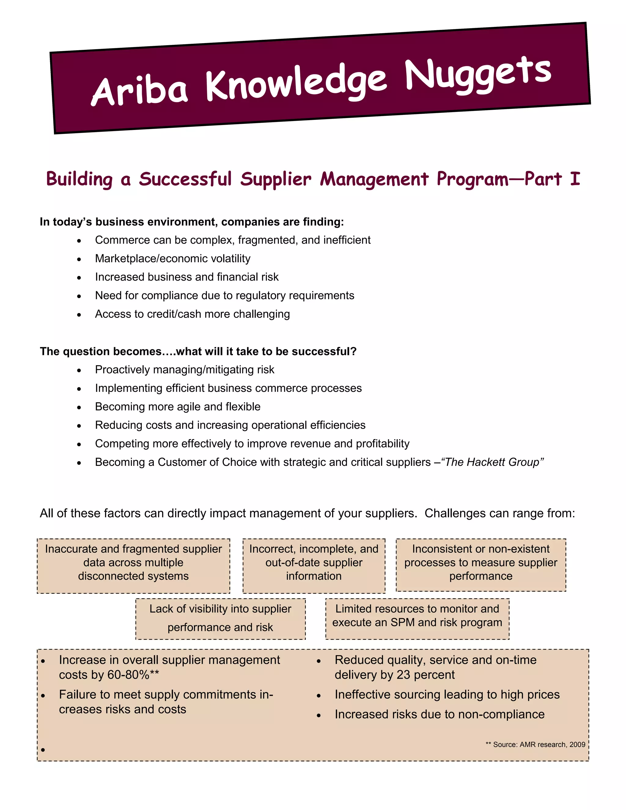 Ariba Knowledge Nuggets: Supplier Management Challenges | PDF | Logistics | Business