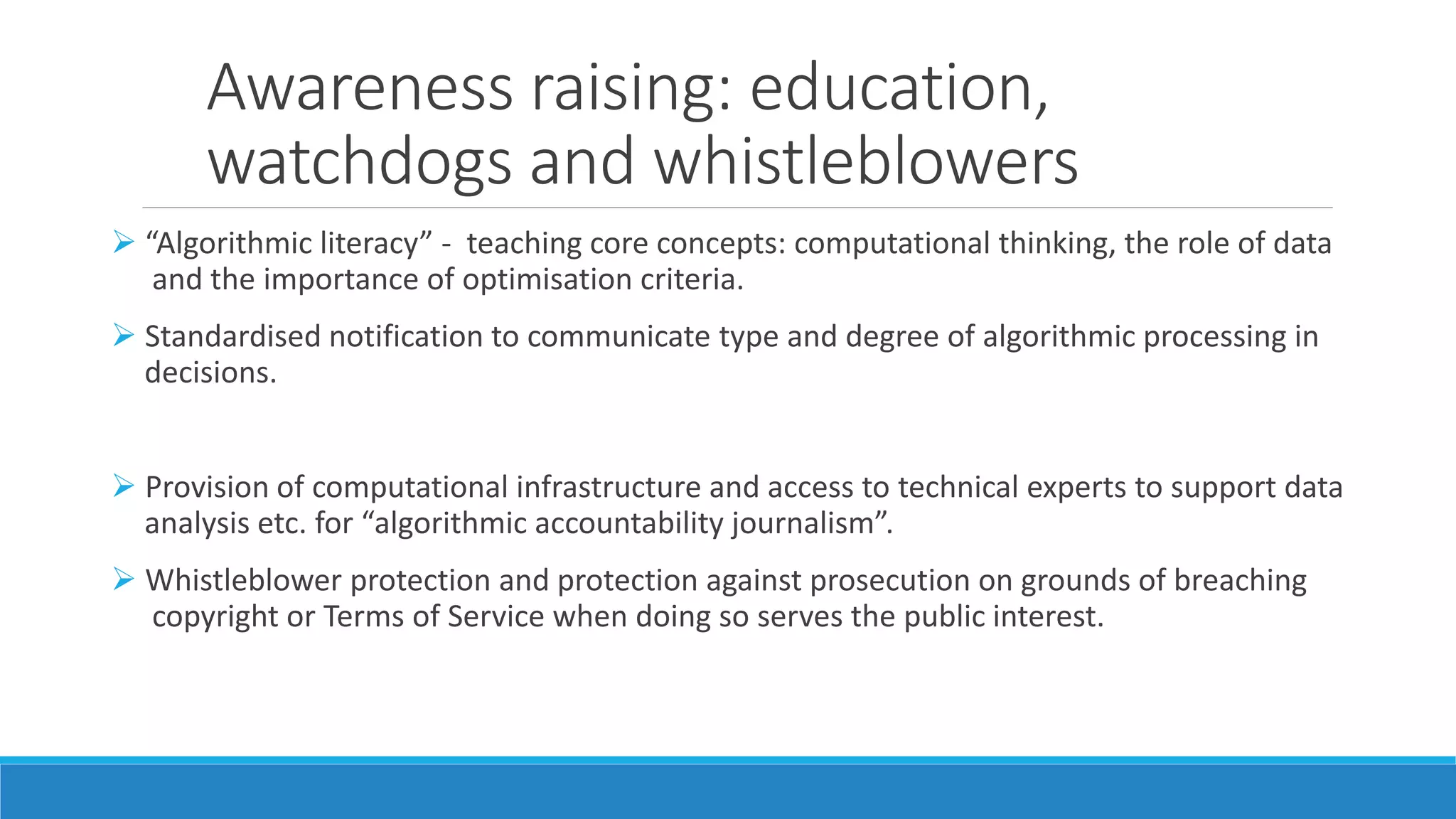 Bias in algorithmic decision-making: Standards, Algorithmic Literacy and Governance | PPTX