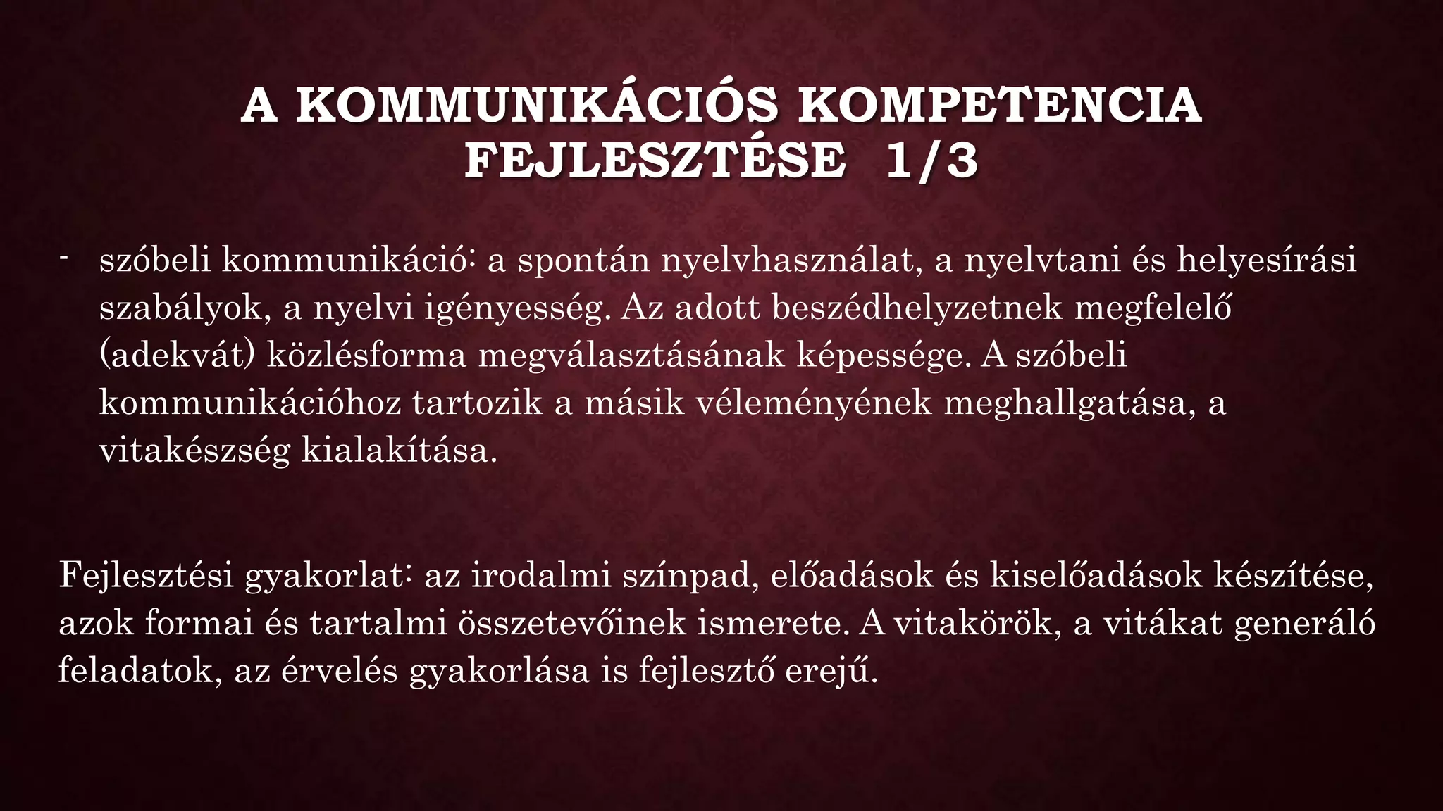 A kommunikációs kompetencia elemei | PPTX
