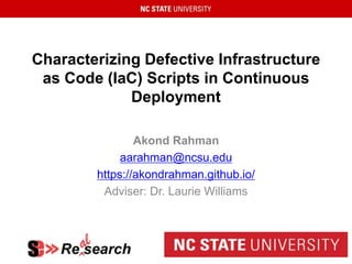 Characteristics of Defective Infrastructure as Code Scripts in Continuous Deployment | PPT
