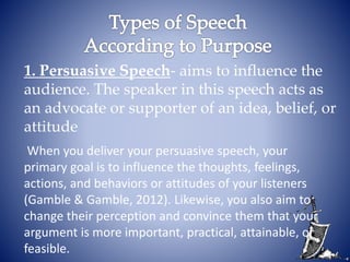 Types of speeches according to PURPOSE | PPTX